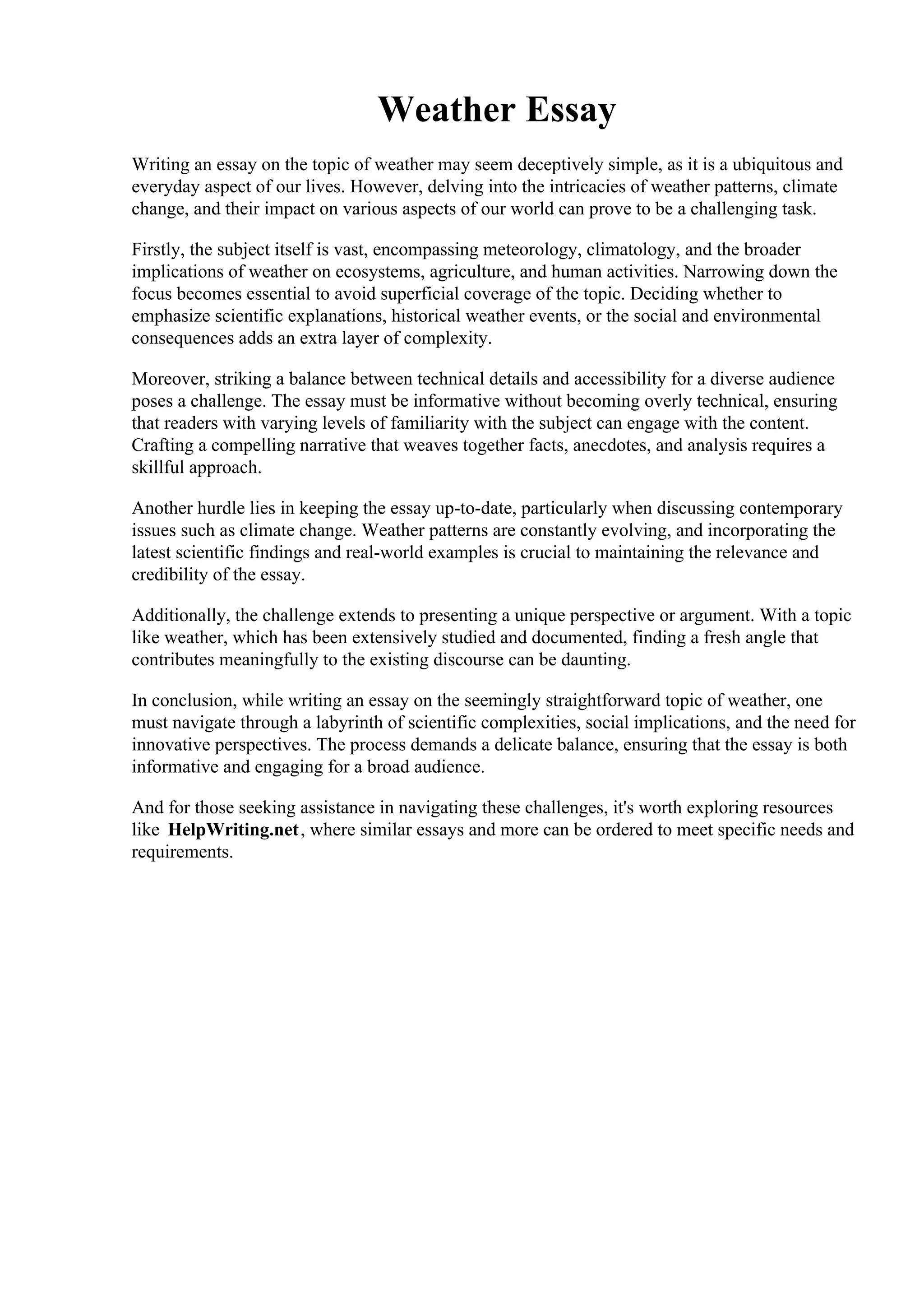 Weather Essay. What's Causing Extreme Weather? Free Essay Example | PDF