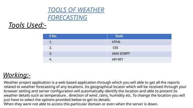WEATHER FORECAST PROJECT for CSE students | PPT