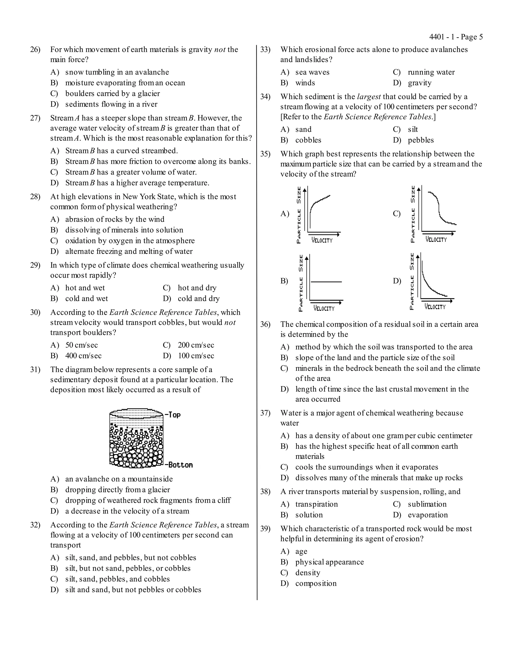 Weathering and erosion regents practice | PDF