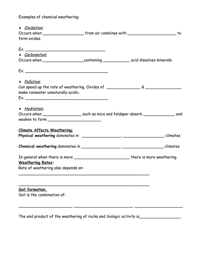 Weathering Outline For Sci 8 | DOC | Geology | Science