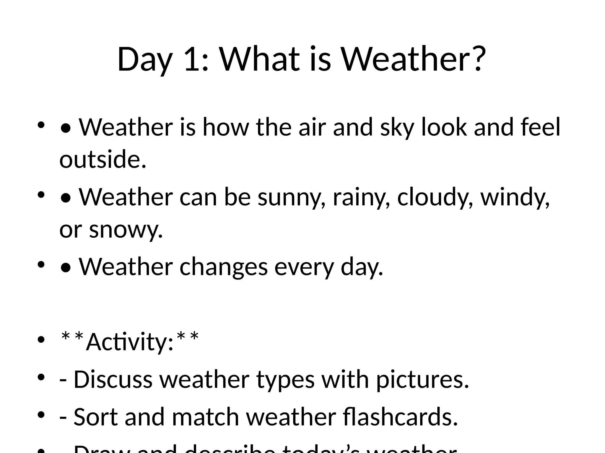 Weather_4 days Lesson_Plan for 2nd grade | PPTX