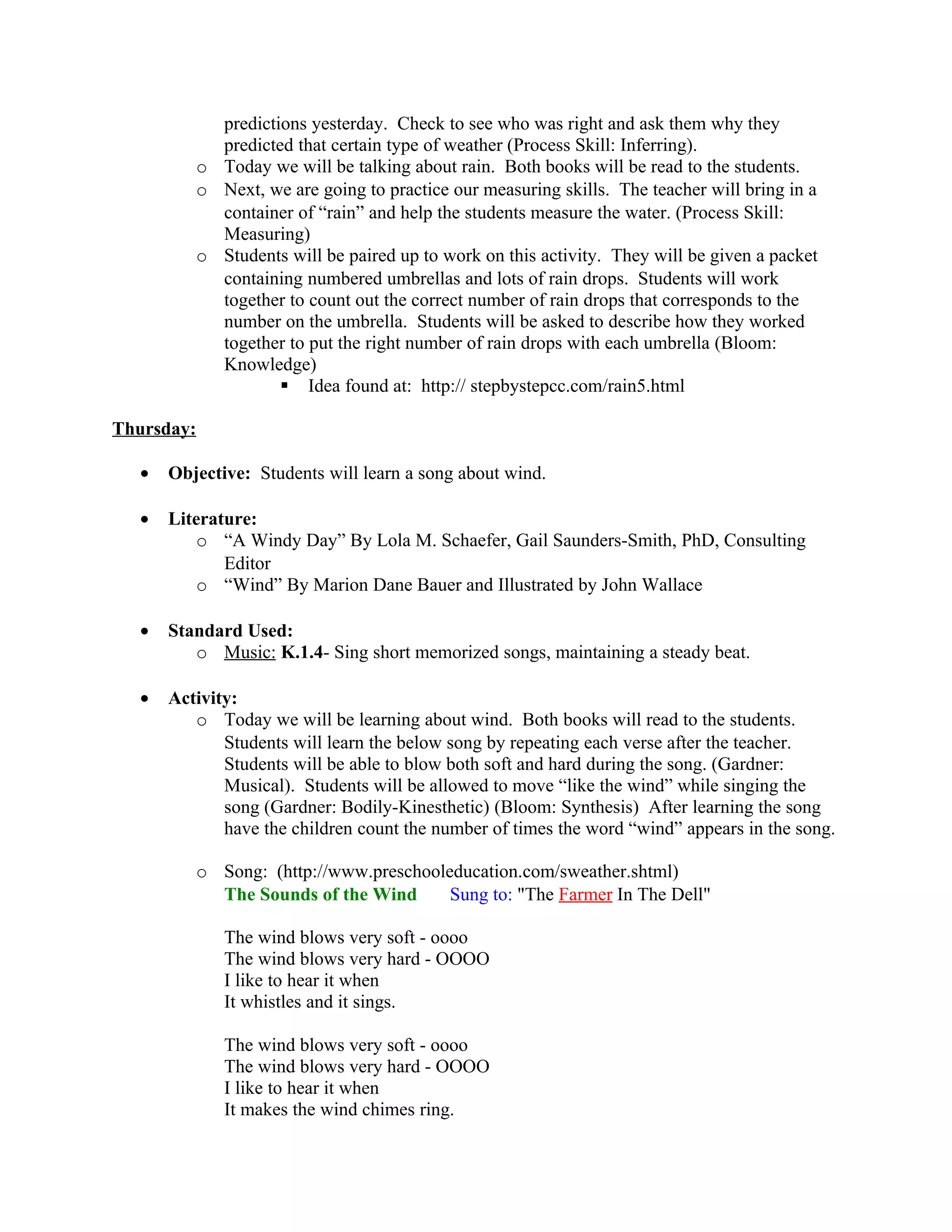 Weather Lesson Plans | DOC