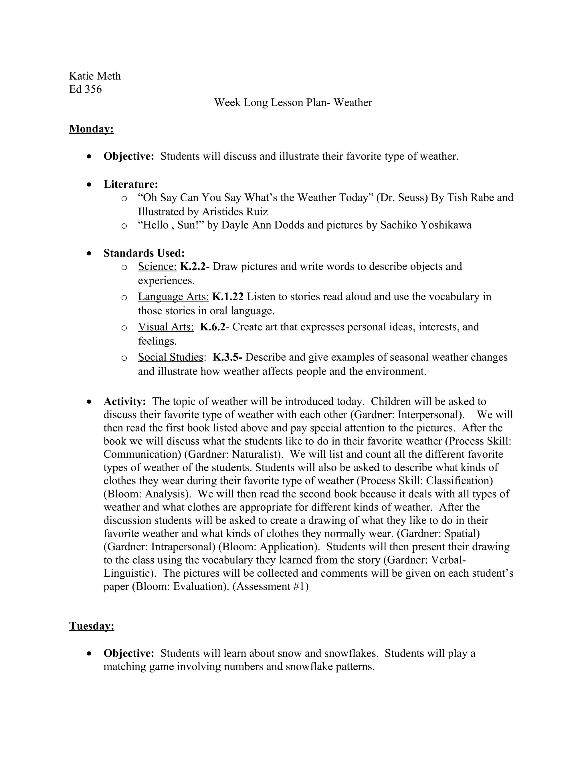 Weather Lesson Plans | DOC