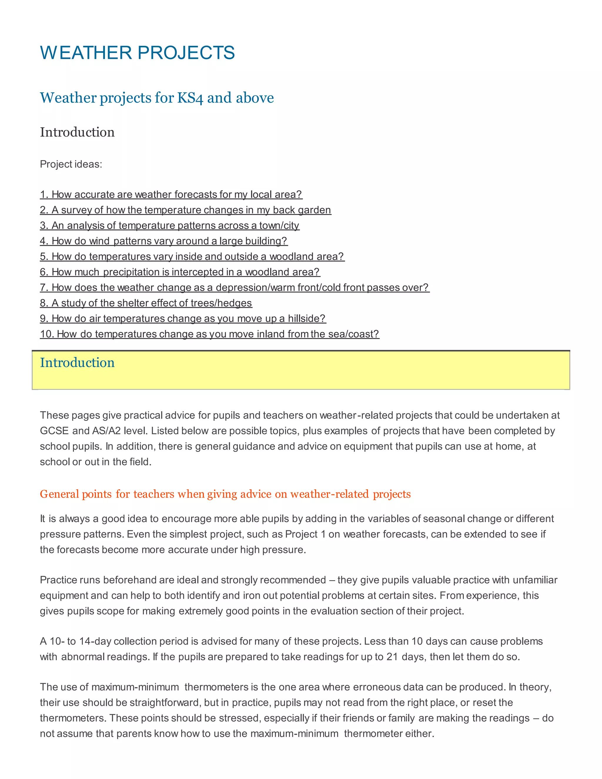 Weather projects | DOCX