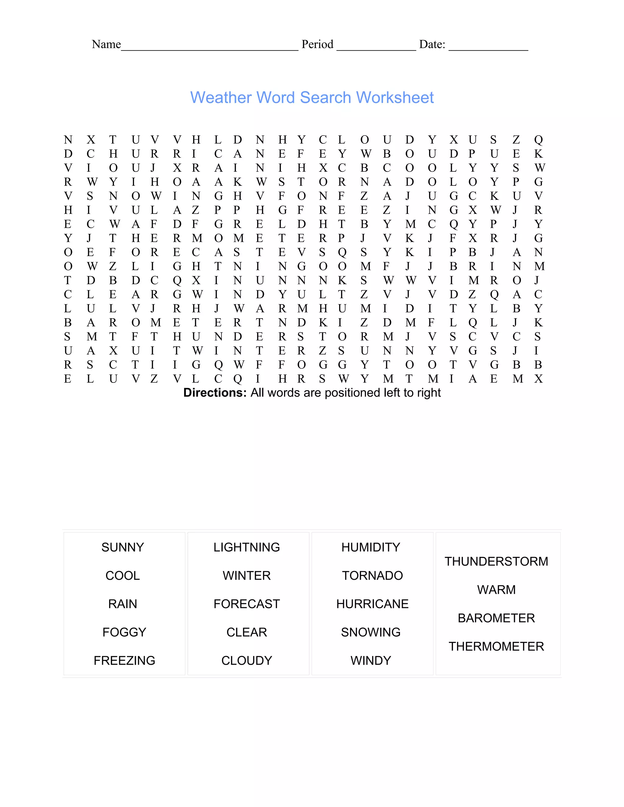 Weather Word Search | DOC | Weather | Science