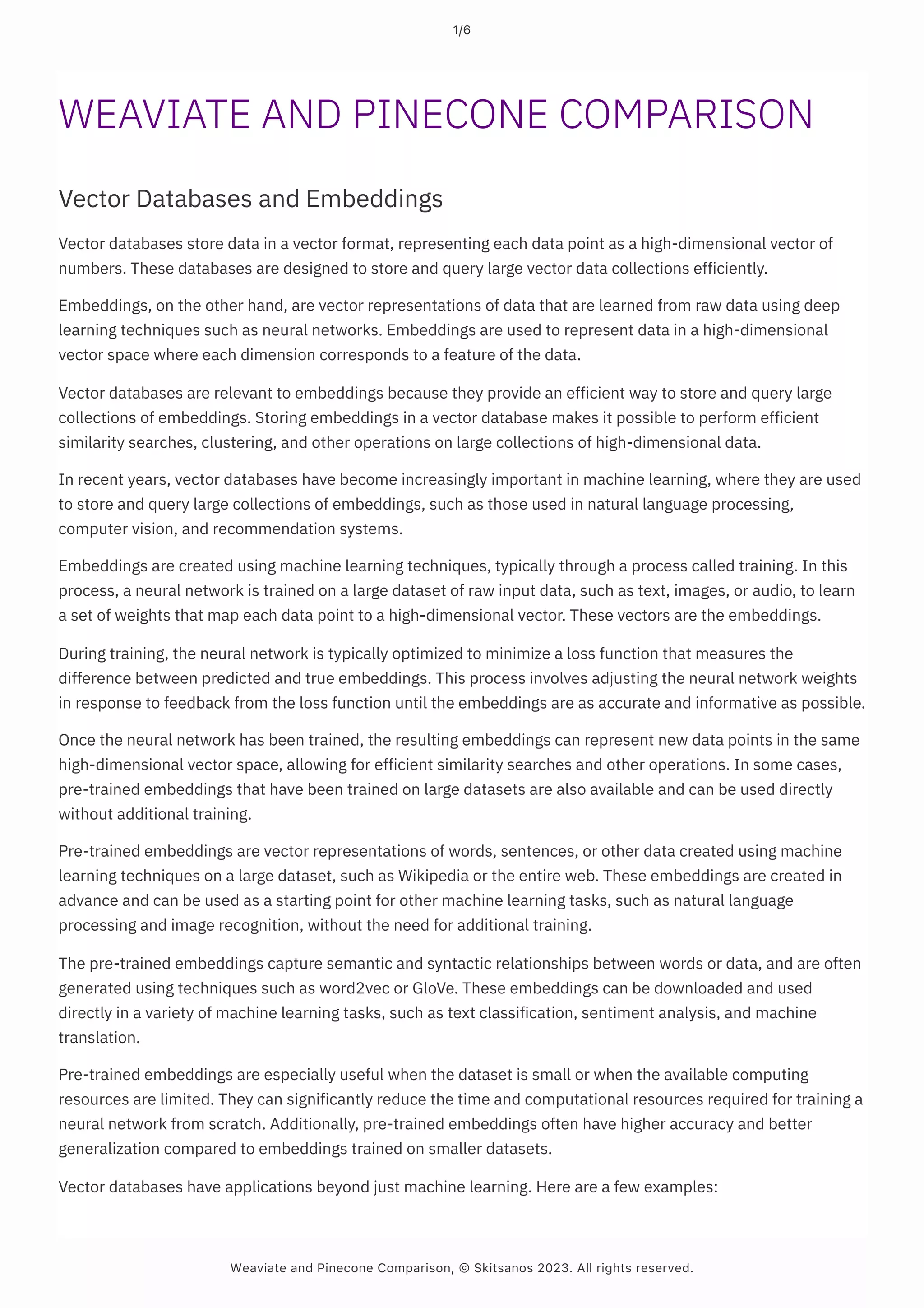 Weaviate and Pinecone Comparison.pdf | Databases | Computer Software and Applications