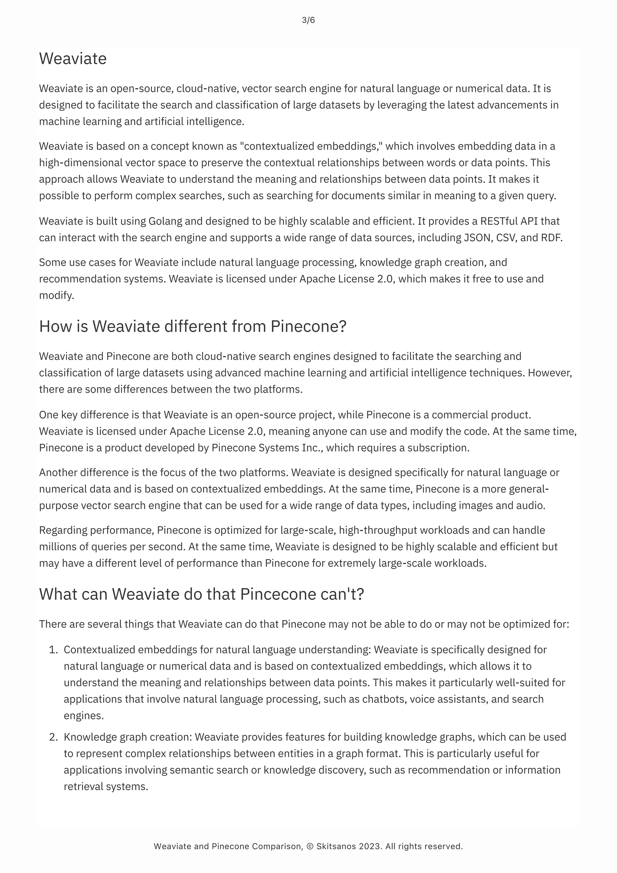 Weaviate and Pinecone Comparison.pdf | Databases | Computer Software and Applications
