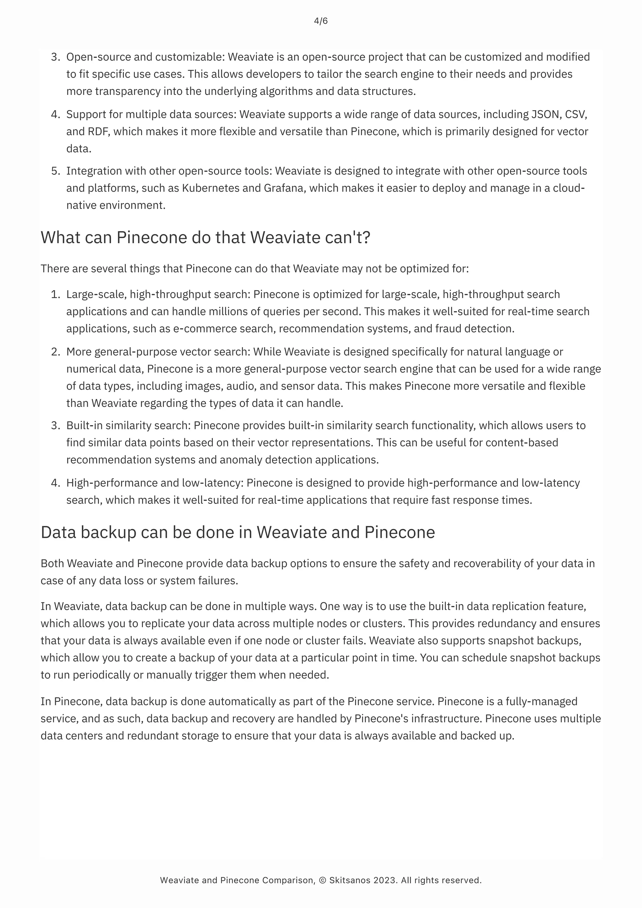 Weaviate and Pinecone Comparison.pdf | Databases | Computer Software and Applications