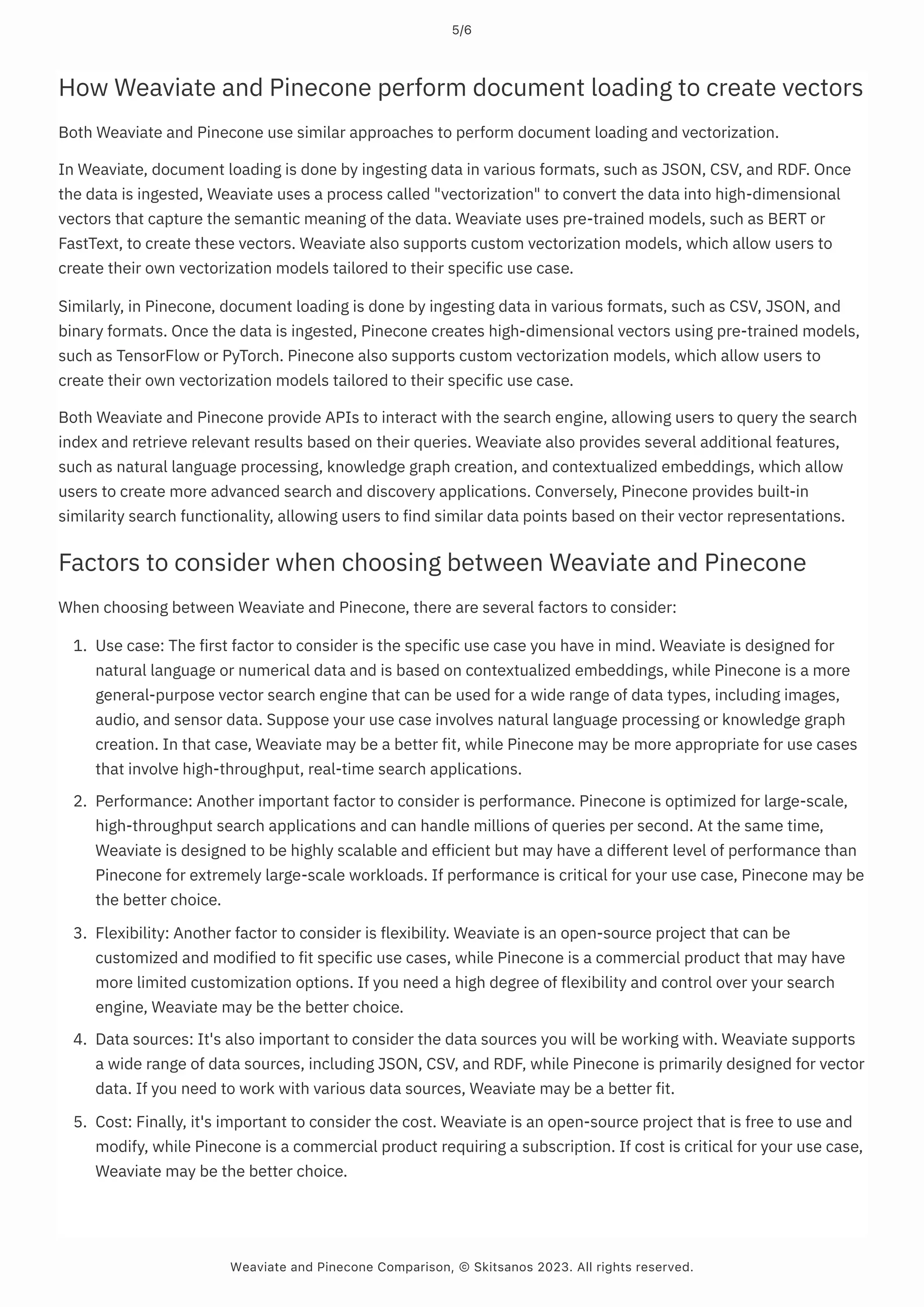 Weaviate and Pinecone Comparison.pdf | Databases | Computer Software and Applications