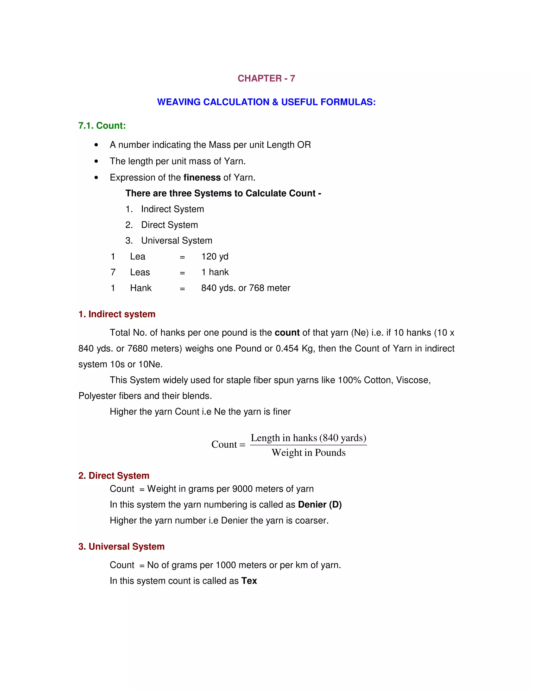 Weaving calculation | PDF
