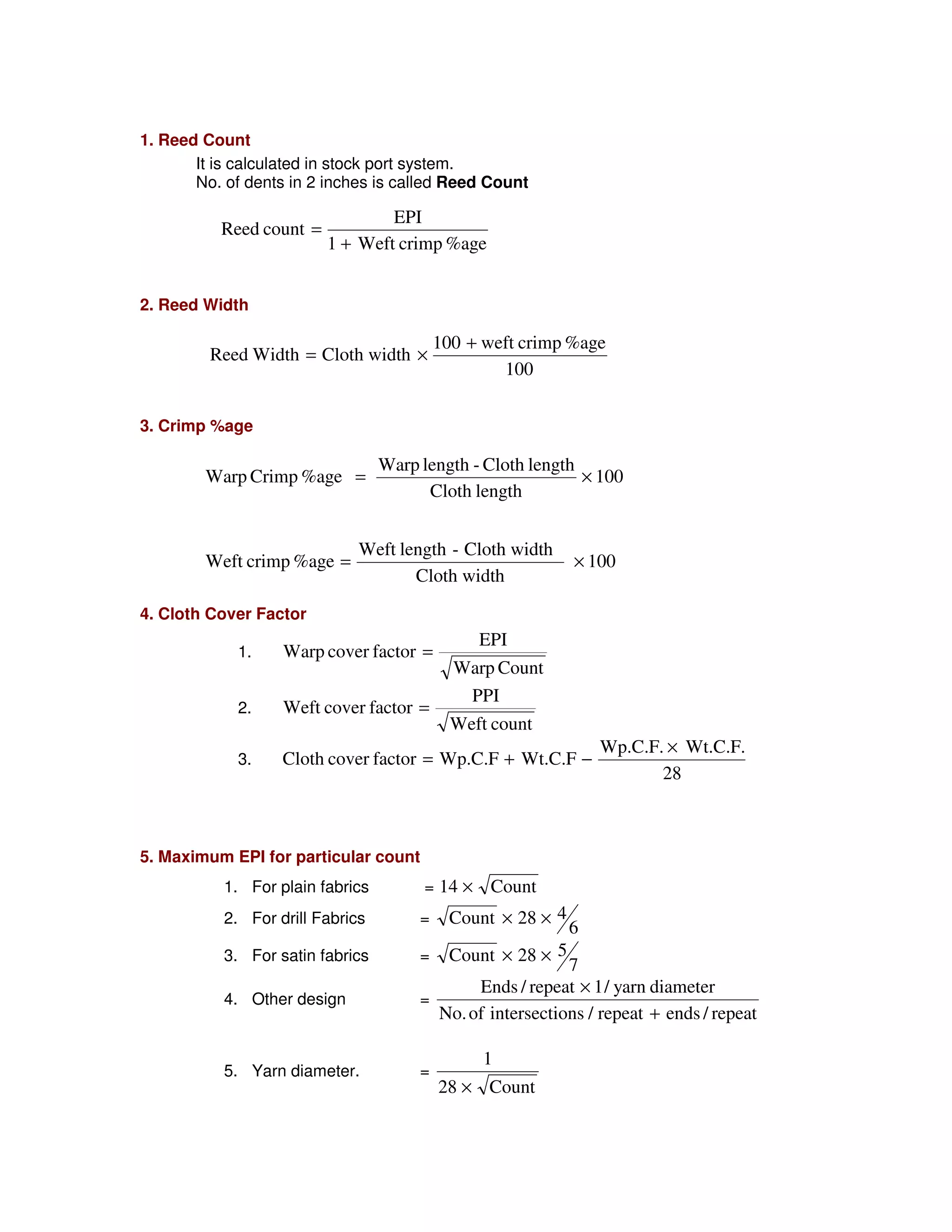 Weaving calculation | PDF