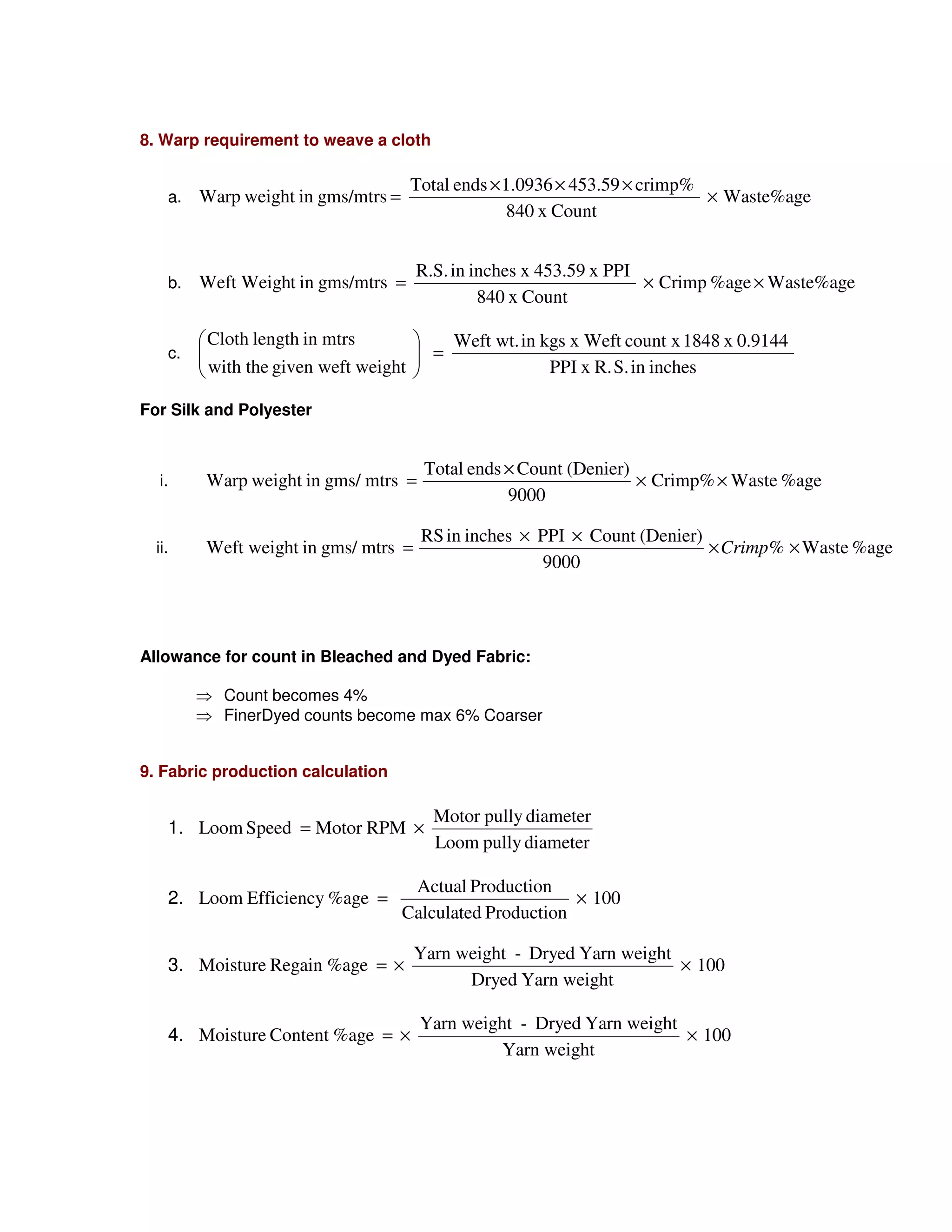 Weaving calculation | PDF