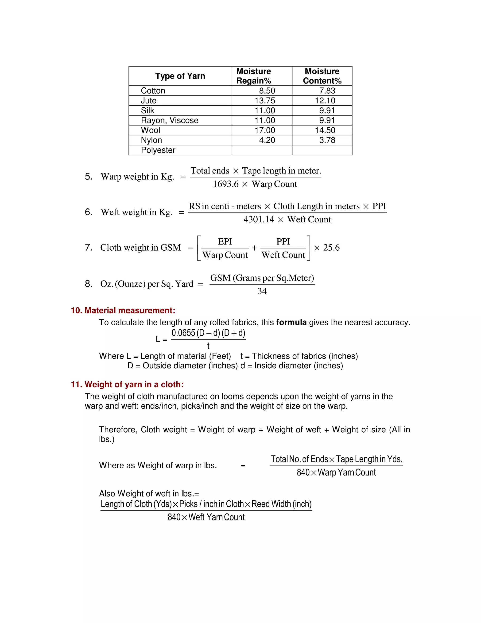 Weaving calculation | PDF