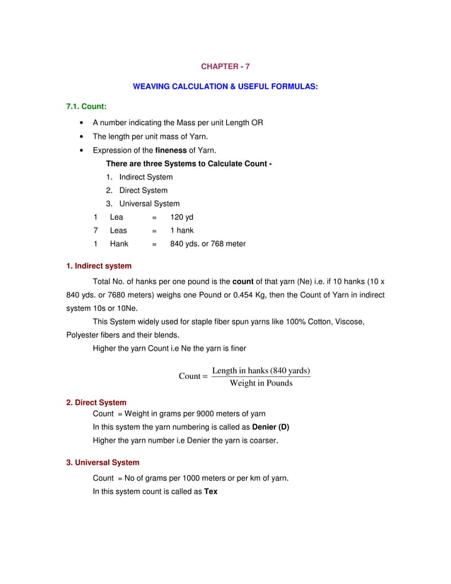 Weaving calculation | PDF | Needlework | Arts and Crafts
