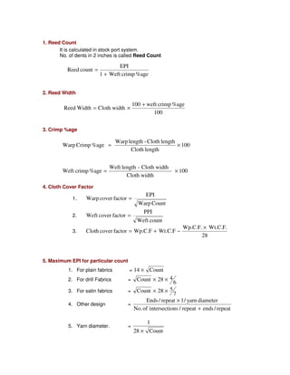 Weaving calculation | PDF
