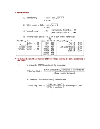 Weaving calculation | PDF