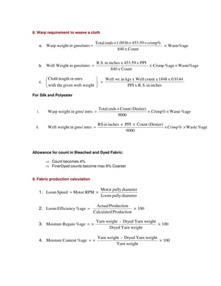 Weaving calculation | PDF