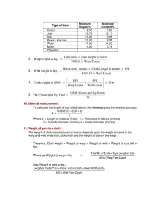 Weaving calculation | PDF
