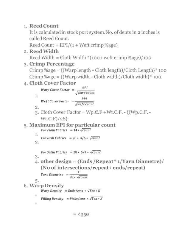 Weaving calculation | DOCX