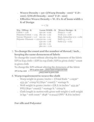 Weaving calculation | DOCX