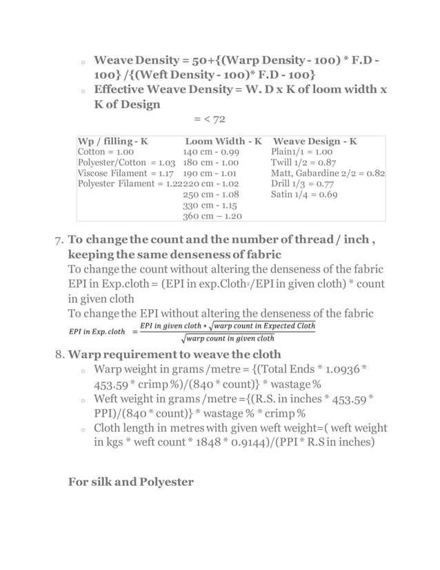 Weaving calculation | DOCX