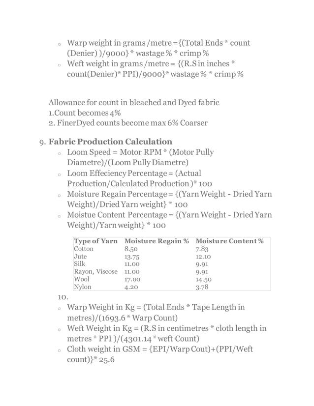 Weaving calculation | DOCX
