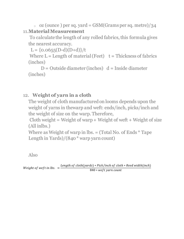 Weaving calculation | DOCX