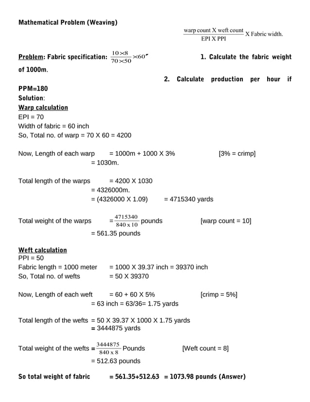 Weaving calculation | DOC