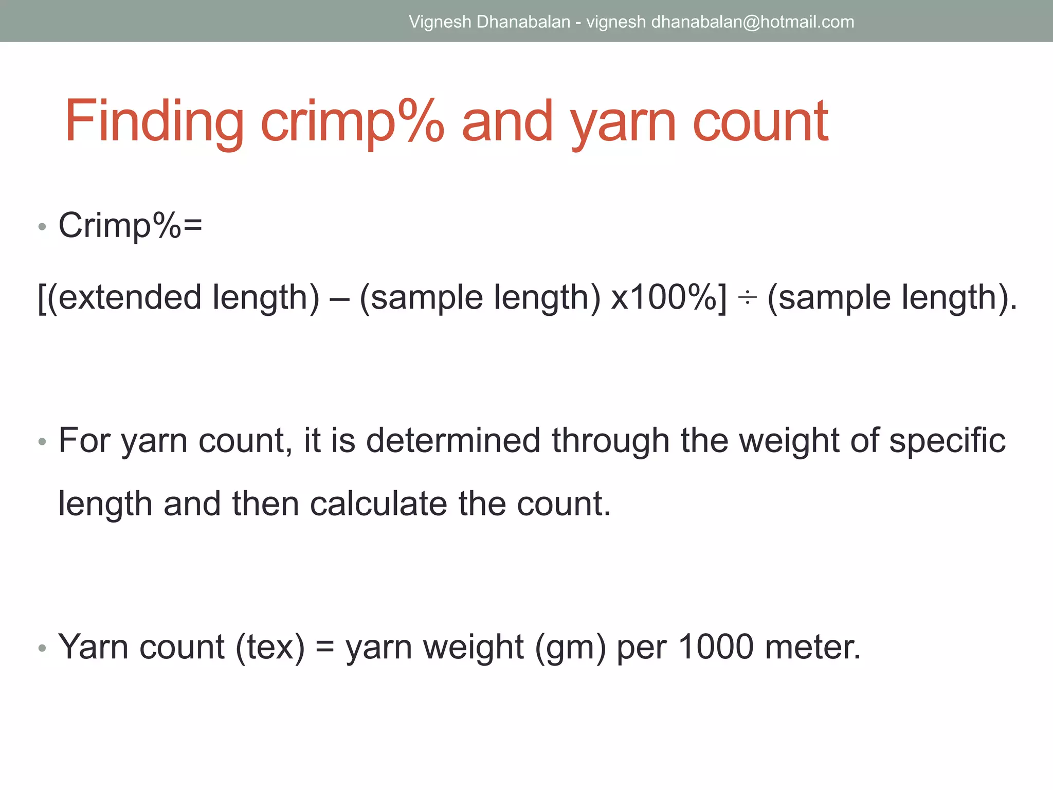 Weaving calculation by Vignesh Dhanabalan | PDF