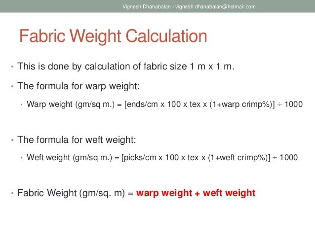 Weaving calculation by Vignesh Dhanabalan