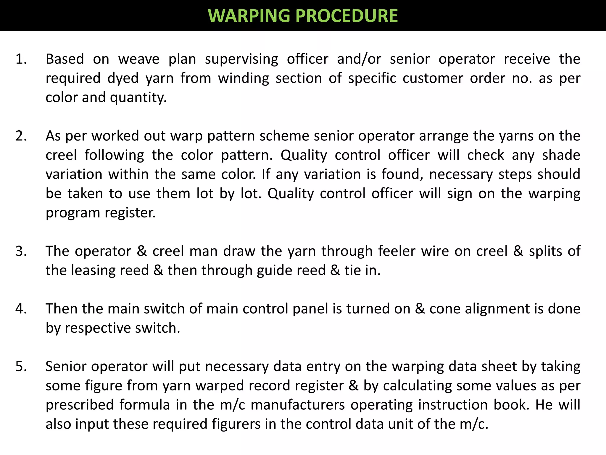 "Warping method in a Textile Weaving Technology" | PPTX