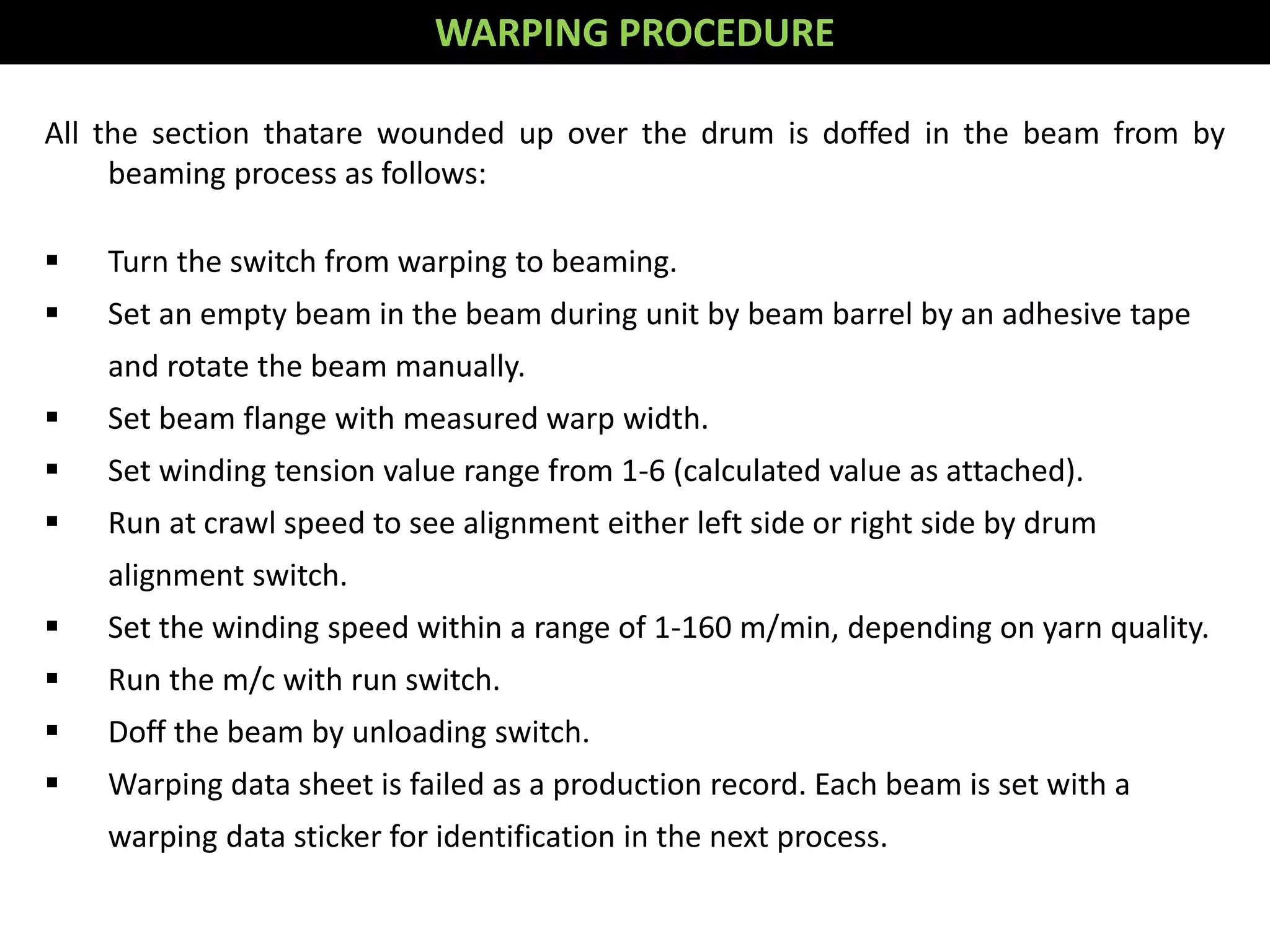 "Warping method in a Textile Weaving Technology" | PPTX