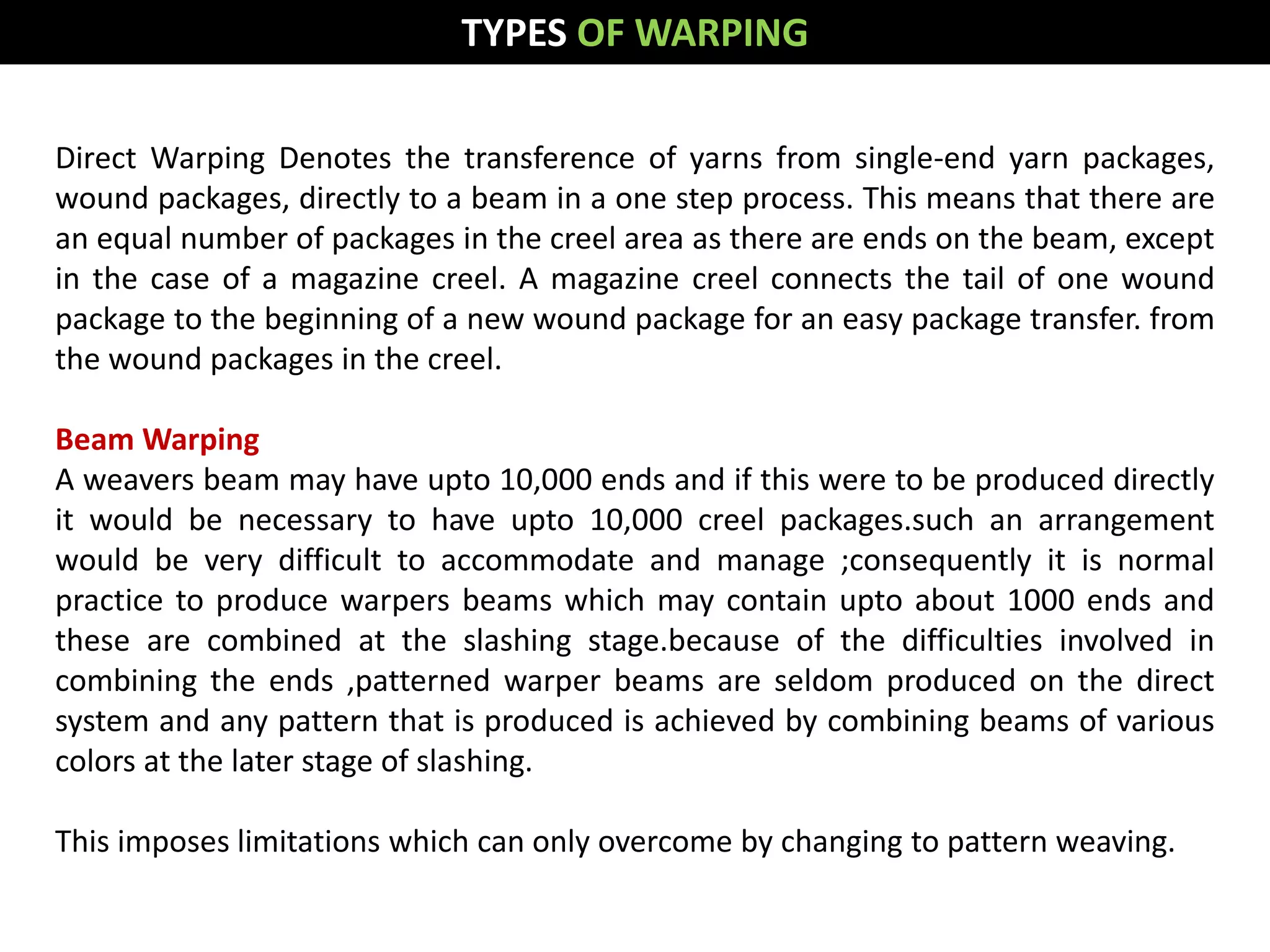"Warping method in a Textile Weaving Technology" | PPTX