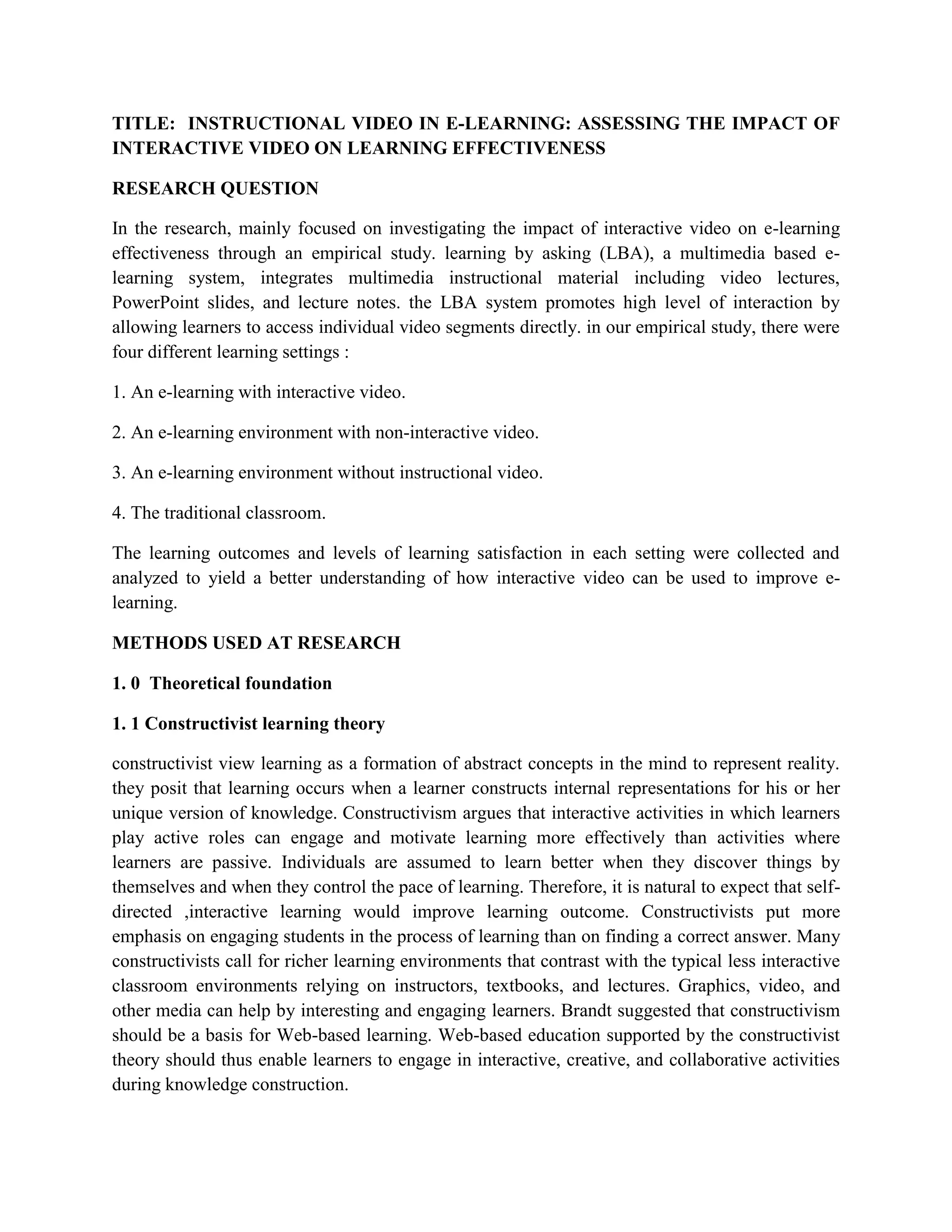 TITLE: INSTRUCTIONAL VIDEO IN E-LEARNING: ASSESSING THE IMPACT OF ...