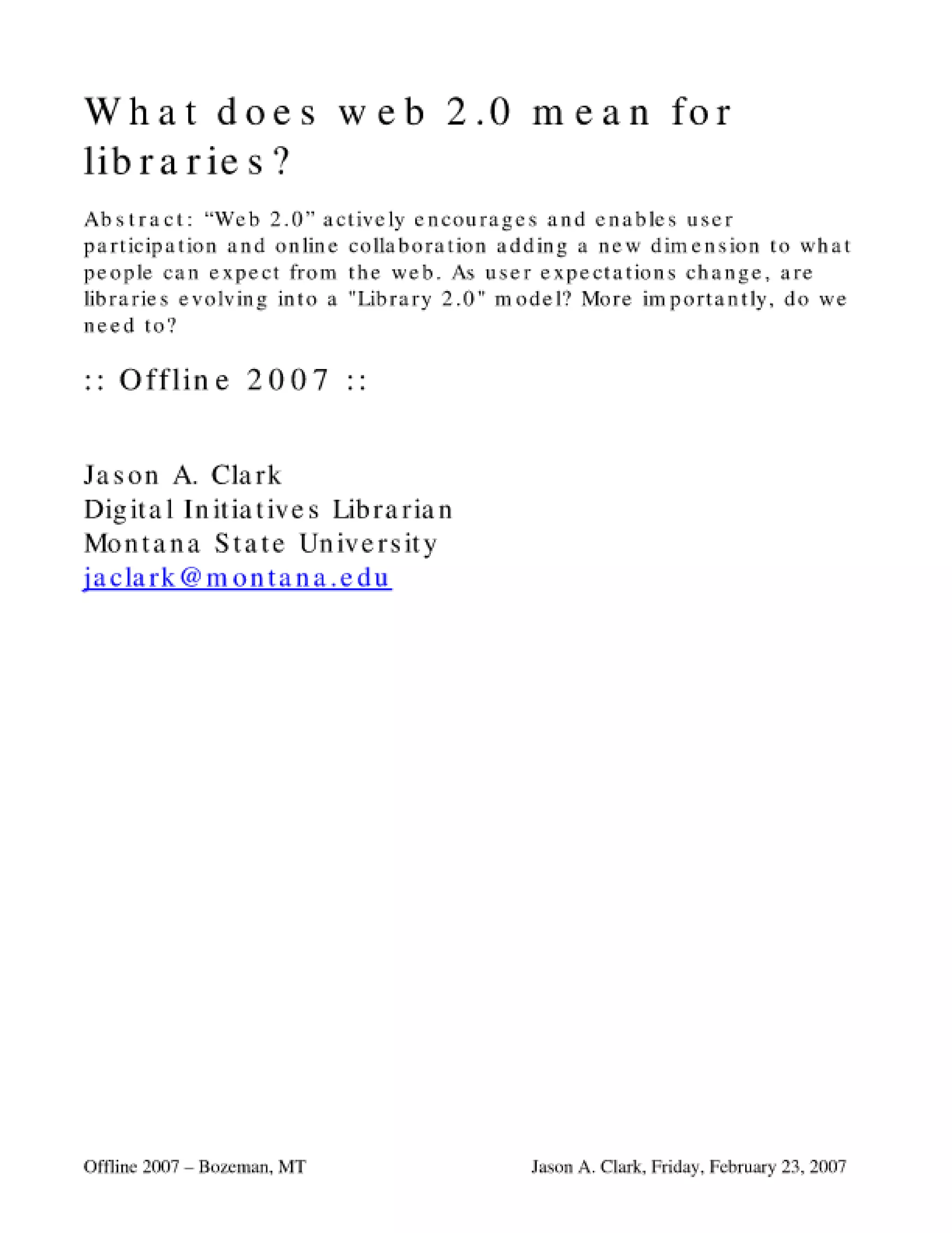 web 2.0 meets library 2.0: offline 2007 | PDF