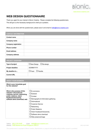 web design questionnaire | DOC