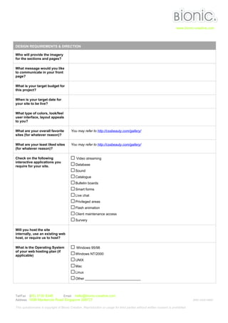 web design questionnaire | DOC