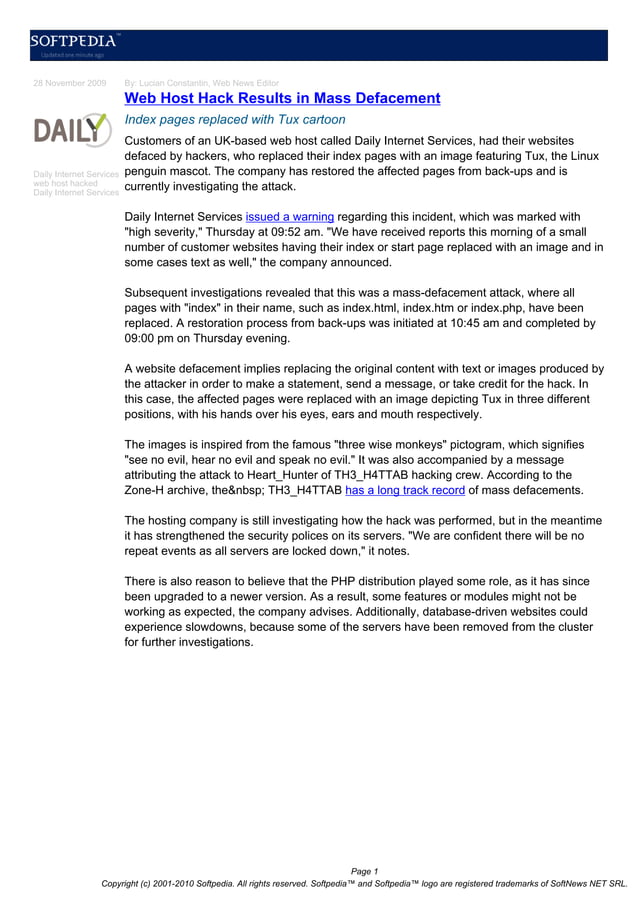 Web Host Hack Results in Mass Defacement | PDF