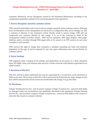 Web hosting Service Level Agreement (SLA) | PDF