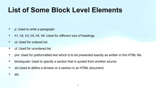 Block and inline elements in HTML | PPTX