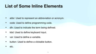 Block and inline elements in HTML | PPTX