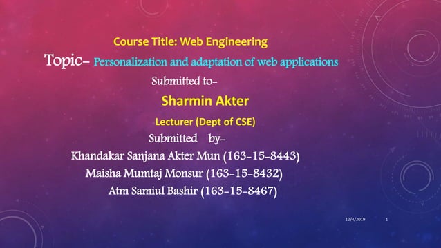 Adaptation & Personalization of web application | PPT