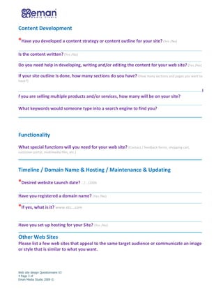 Web site design Questionnaire: | DOC