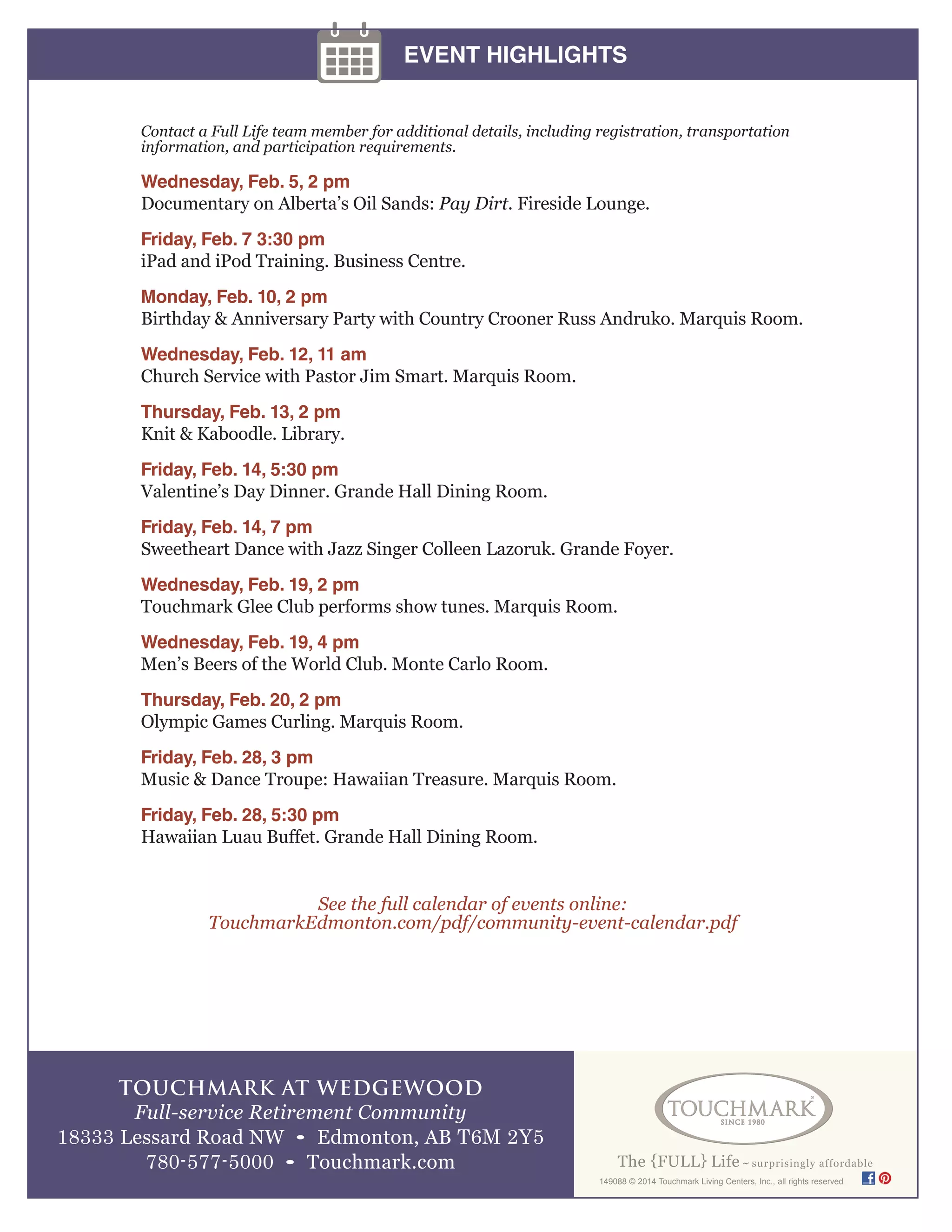 Touchmark at Wedgewood - February 2014 Newsletter | PDF