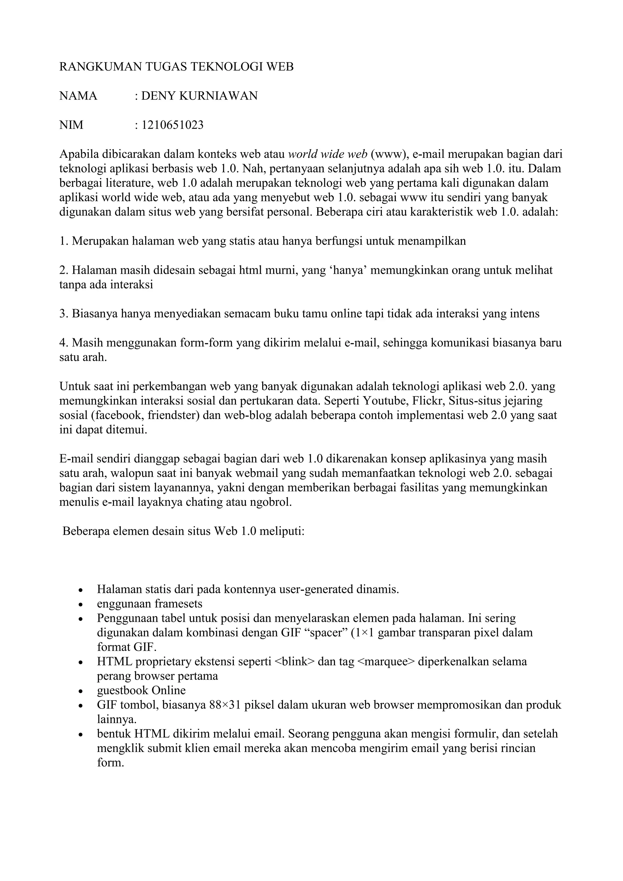 RANGKUMAN TUGAS WEB DENY | PDF