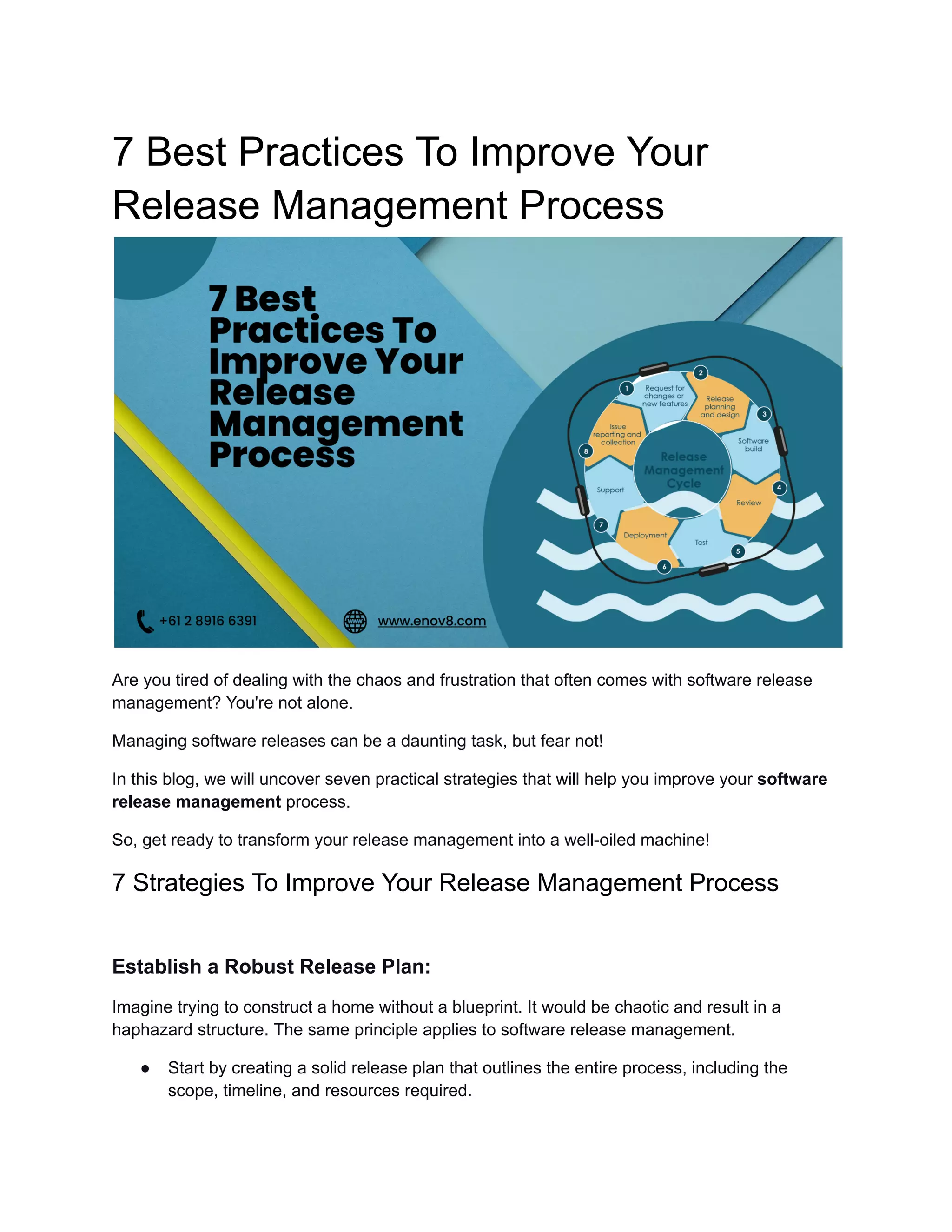 7 Best Practices To Improve Your Release Management Process | PDF