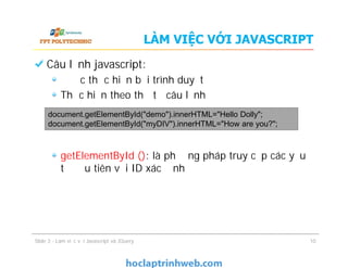 BÀI 3 Làm việc với JAVASCRIPT và JQUERY - Giáo trình FPT | PDF