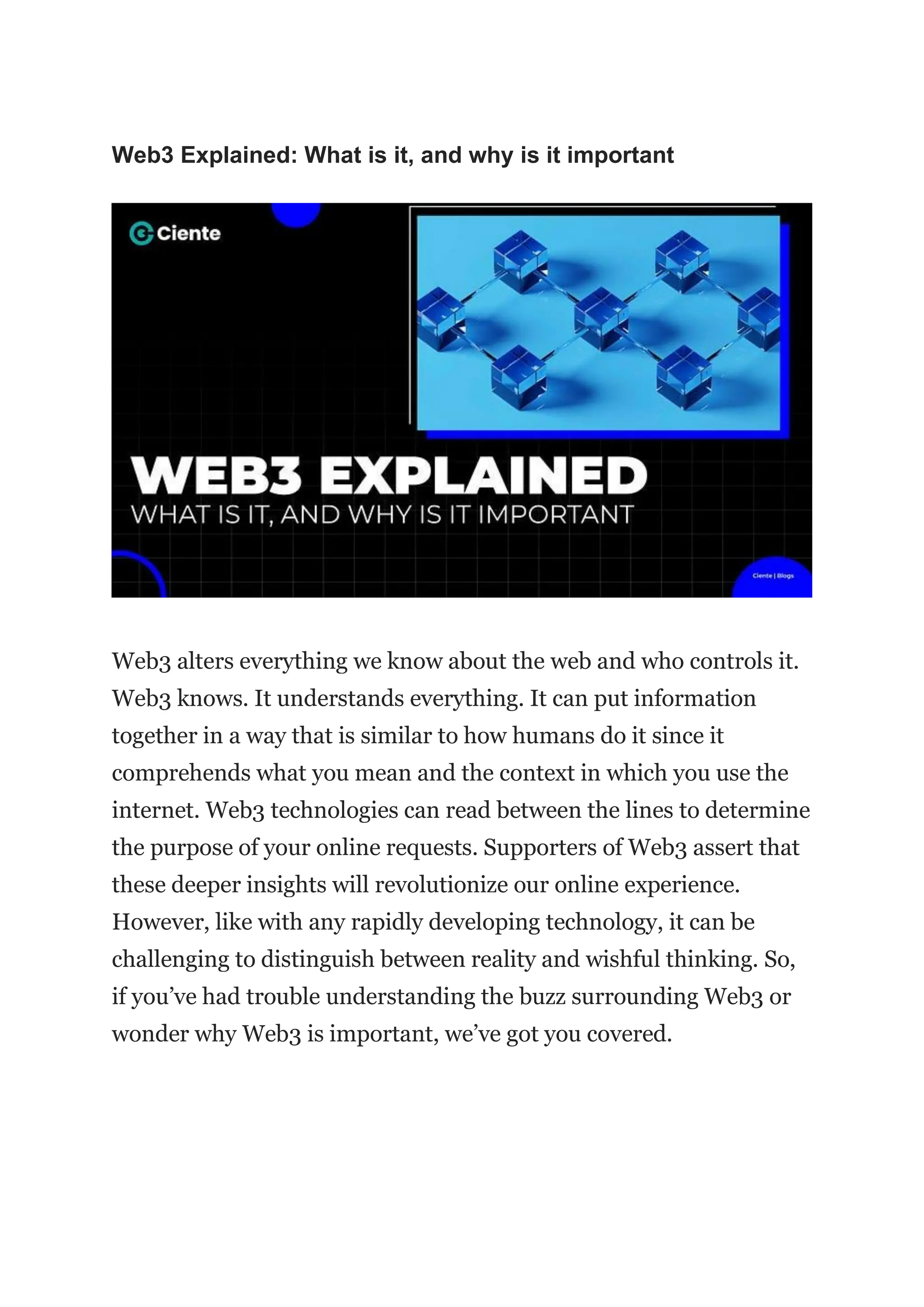 Web3 Explained: What is it, and why is it important | PDF