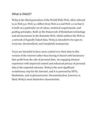 Web3 Explained: What is it, and why is it important | PDF