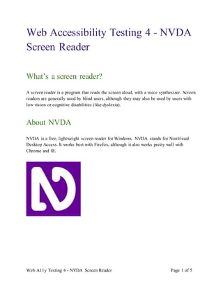 Web accessibility testing 4 - NVDA screen reader | DOCX
